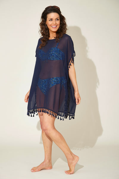 Women's Tassels Beach Kaftan Navy – Beachcomber Swimwear